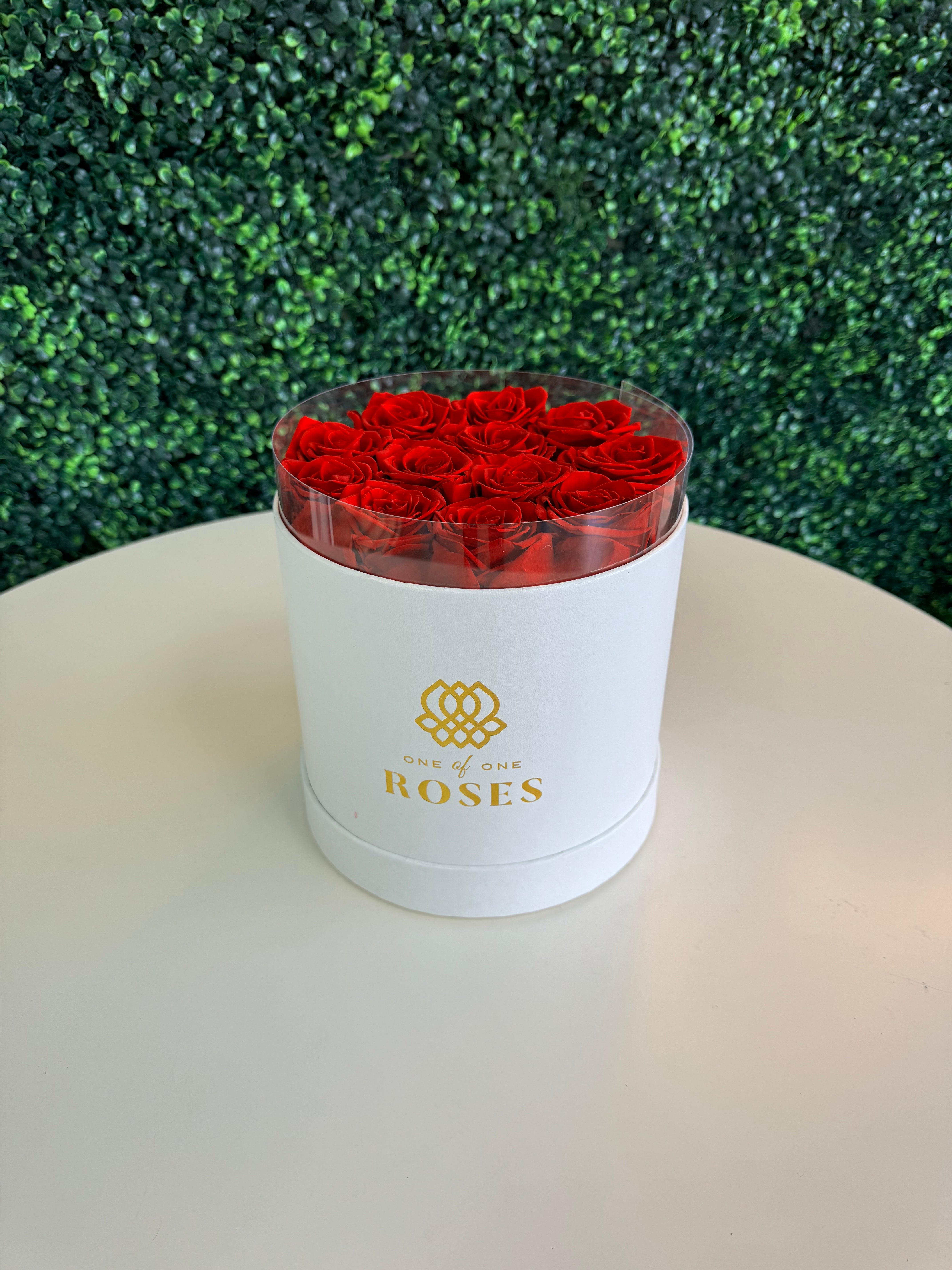 Classic White Round Box | Preserved Red Roses | Sweets & Treats Factory